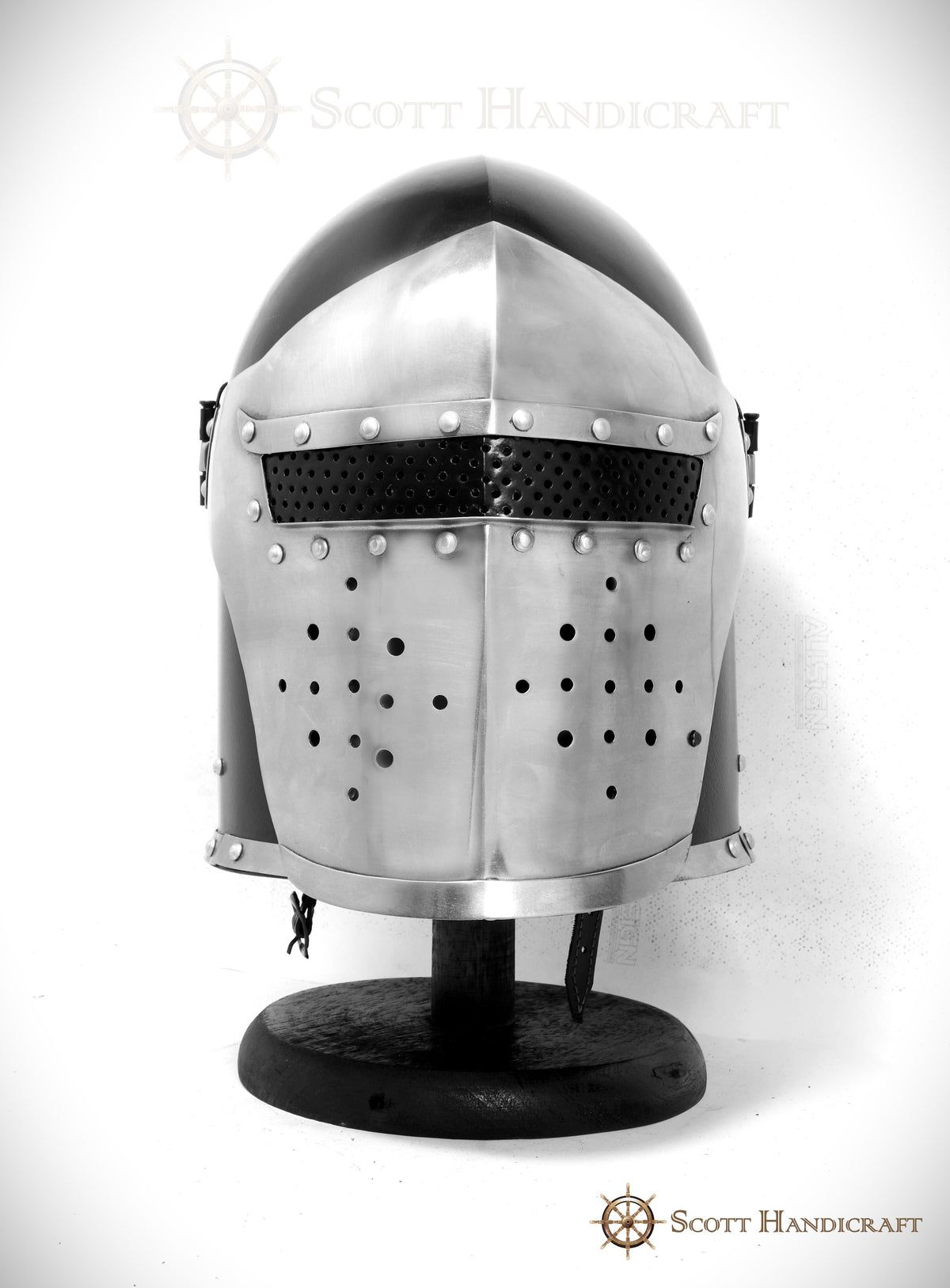 Barbuta Visored Medieval Knights Templar Crusader Helmet (Black) by Sc