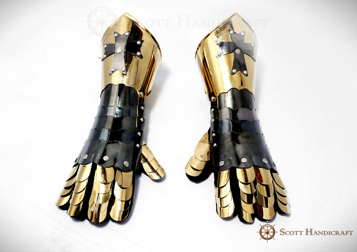 Medieval Knight Templar Gauntlets, Made of Steel & Functional (Golden)