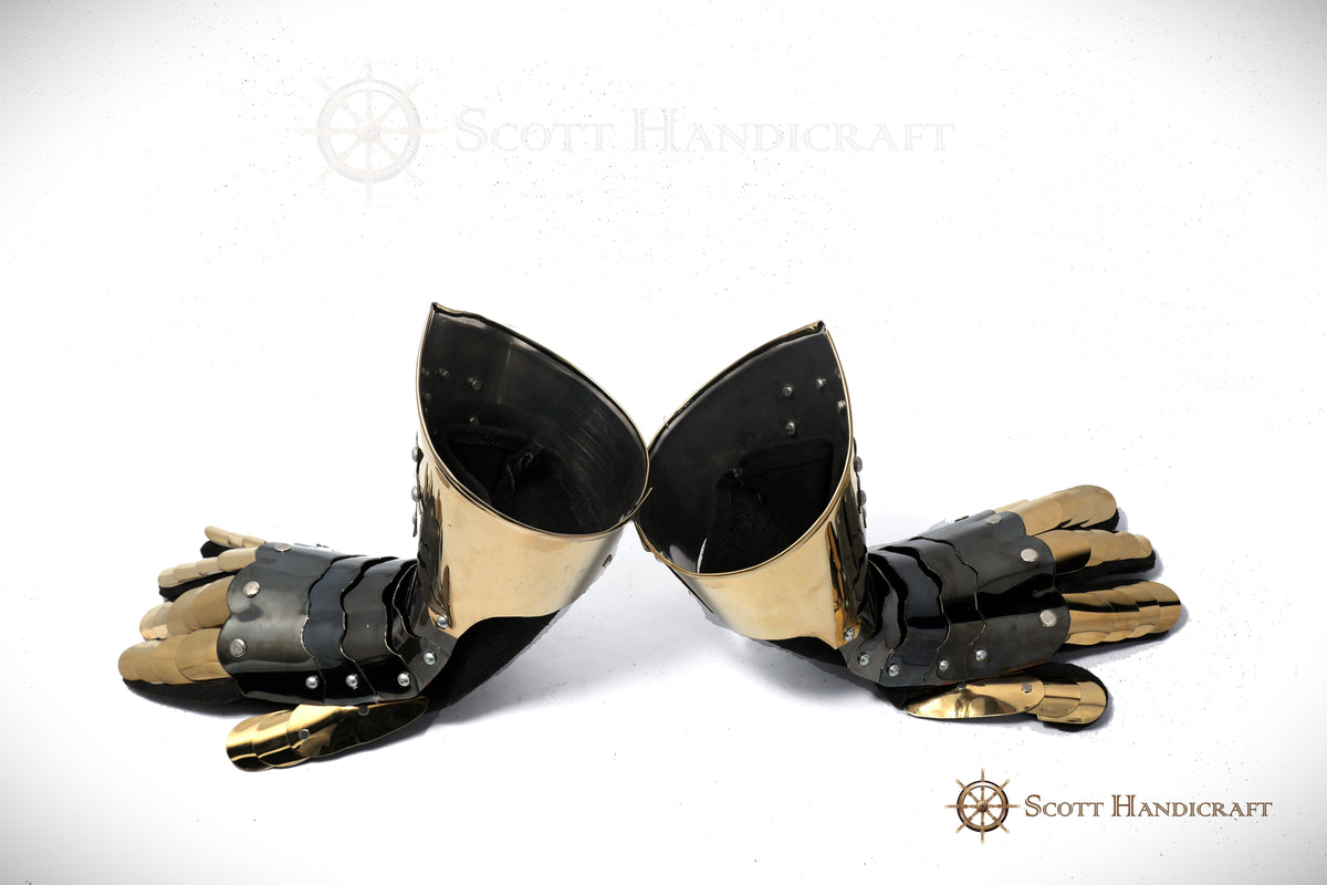 Medieval Knight Templar Gauntlets, Made of Steel & Functional (Golden)